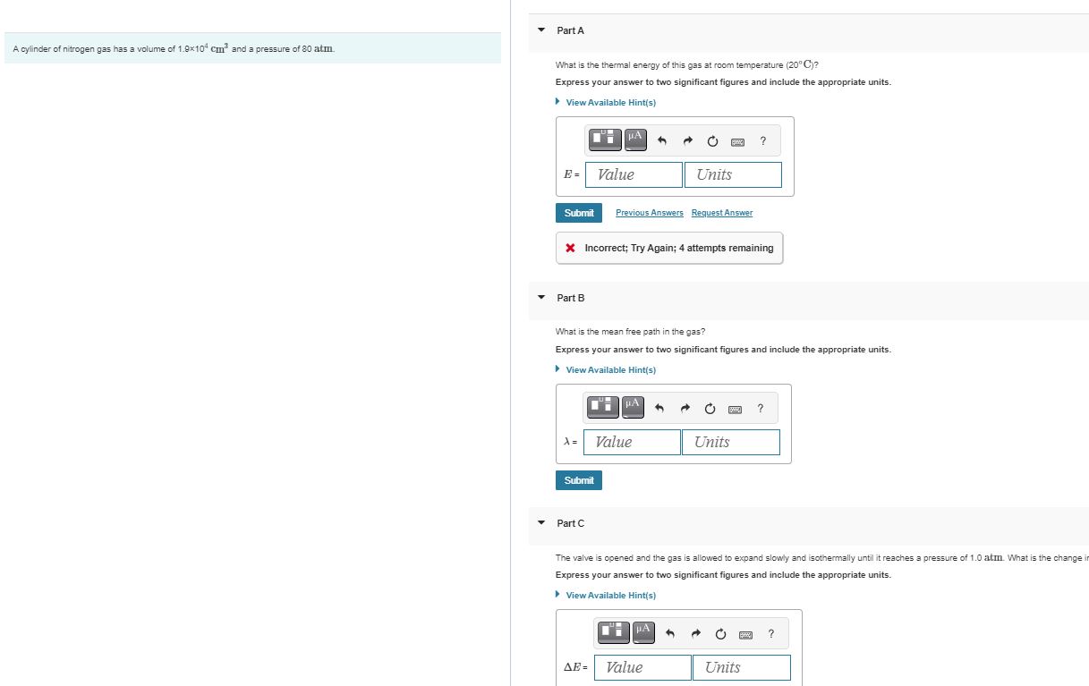 Solved A cylinder of nitrogen gas has a volume of 1.9×104cm3 | Chegg.com