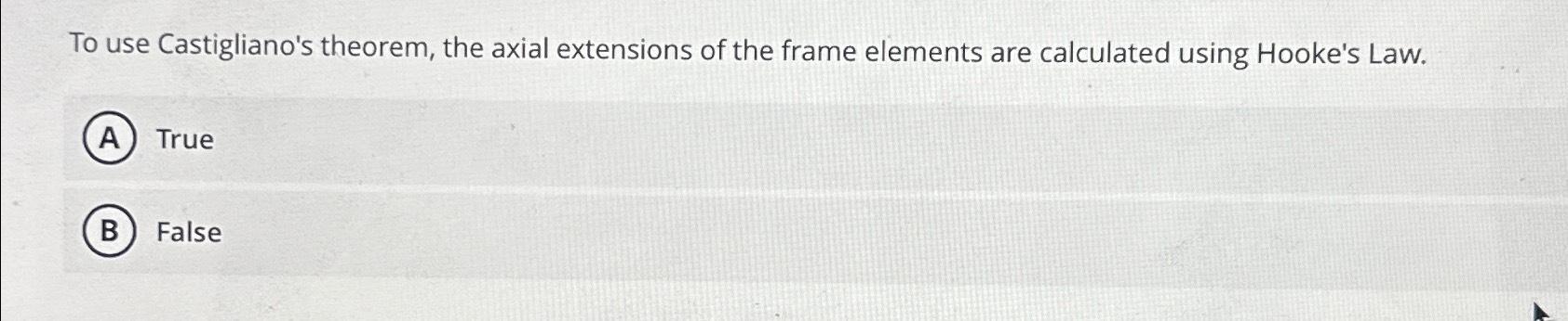 Solved To use Castigliano's theorem, the axial extensions of | Chegg.com