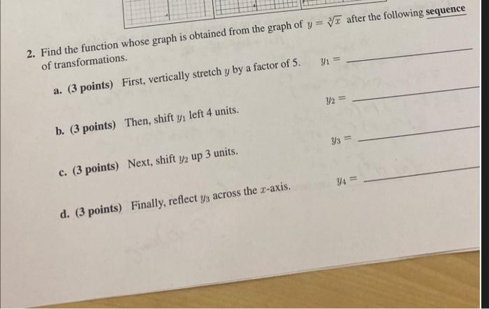 Solved 2. Find the function whose graph is obtained from the | Chegg.com