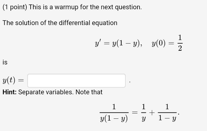 Solved (1 point) This is a warmup for the next question. The | Chegg.com