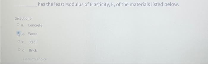 Solved has the least Modulus of Elasticity, E, of the | Chegg.com