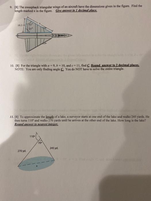 Solved 9. [8] The sweepback triangular wings of an aircraft | Chegg.com