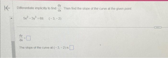 Solved Differentiate implicitly to find dxdy Then find the | Chegg.com