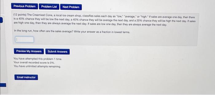 Solved Previous Problem Probler List Next Problem (12 | Chegg.com