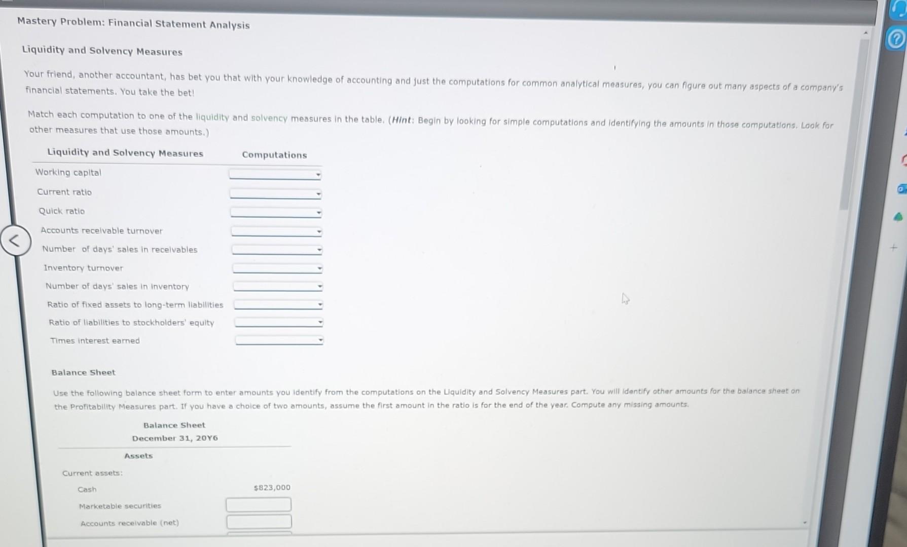Solved Mastery Problem: Financial Statement Analysis | Chegg.com