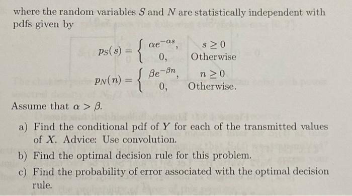 Solved 410 In A Binary Communication System The Random 2401