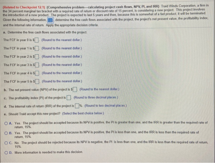 Solved (Related to Checkpoint 12.1) (Comprehensive problem | Chegg.com