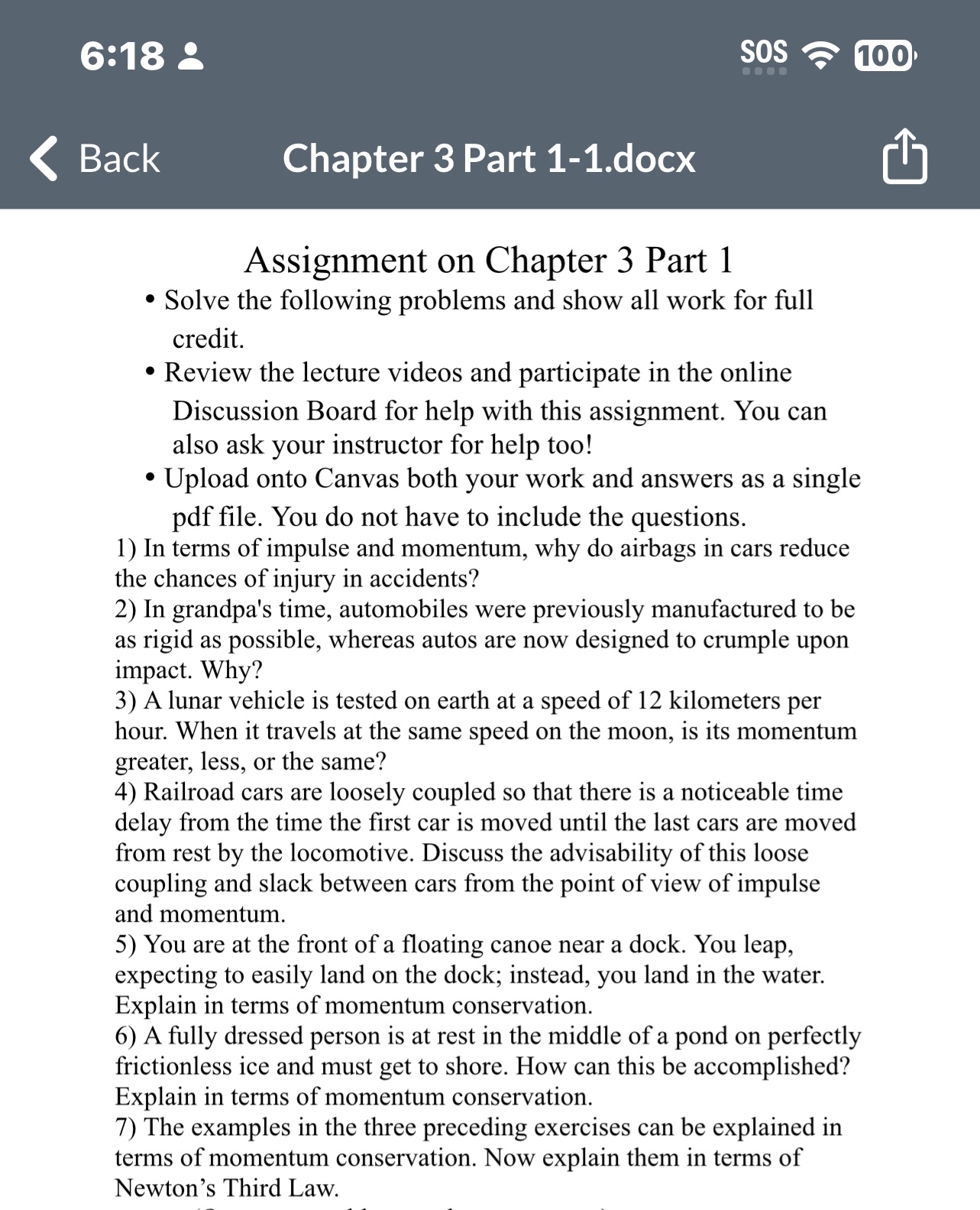 Solved 6:182SOS100BackChapter 3 ﻿Part 1-1.docxAssignment on | Chegg.com