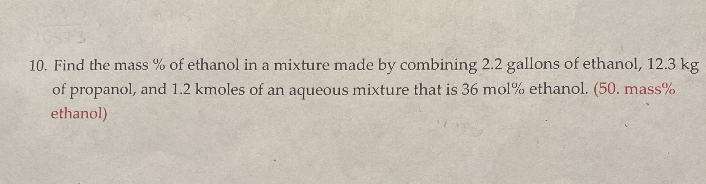Solved Find the mass % ﻿of ethanol in a mixture made by | Chegg.com
