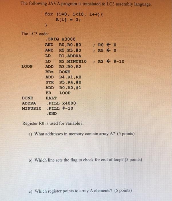 Solved The following JAVA program is translated to LC3 | Chegg.com