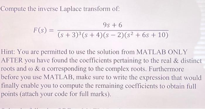 Solved no need for the MATLAB part. "Compute the inverse | Chegg.com