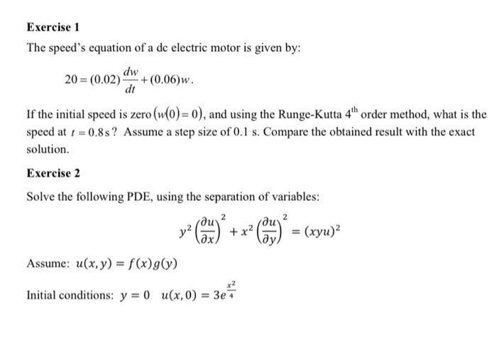 Solved Exercise 1 The speed's equation of a dc electric | Chegg.com