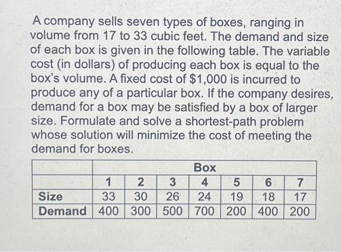 Solved A company sells seven types of boxes, ranging in | Chegg.com