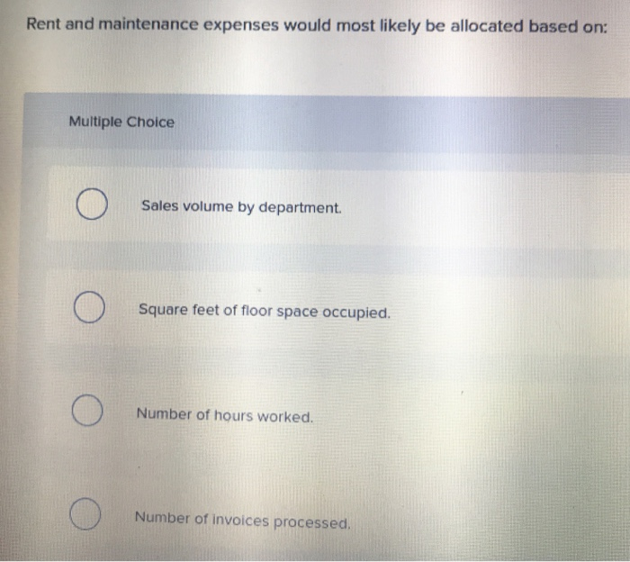 Solved Rent and maintenance expenses would most likely be | Chegg.com