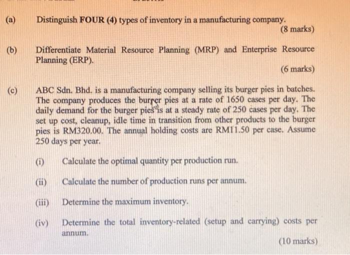 Solved (a) Distinguish FOUR (4) types of inventory in a | Chegg.com