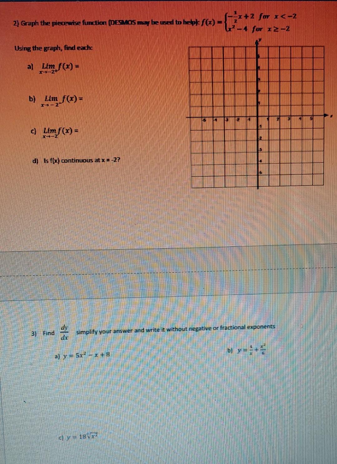 Solved 2) Graph the piecewise function (DESMOS may be used | Chegg.com