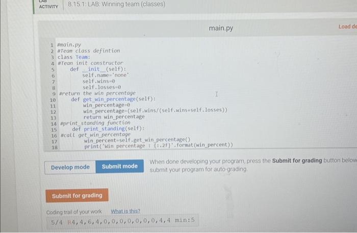 Solved Complete the Team class implementation. For the | Chegg.com