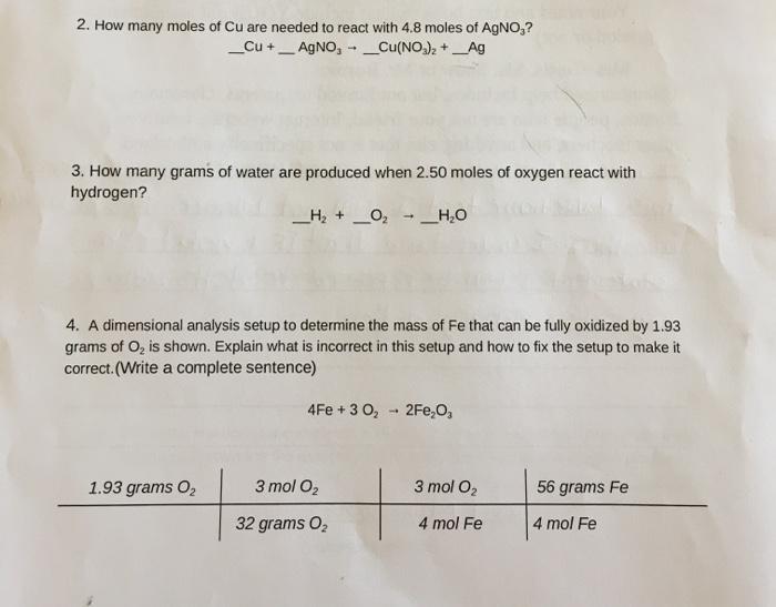 Solved 2. How many moles of Cu are needed to react with 4.8 | Chegg.com