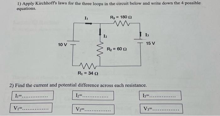 Solved 1) Apply Kirchhoff's laws for the three loops in the | Chegg.com