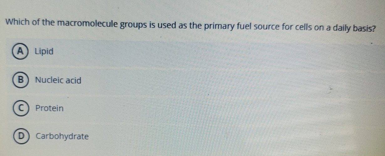 Solved Which of the macromolecule groups is used as the | Chegg.com