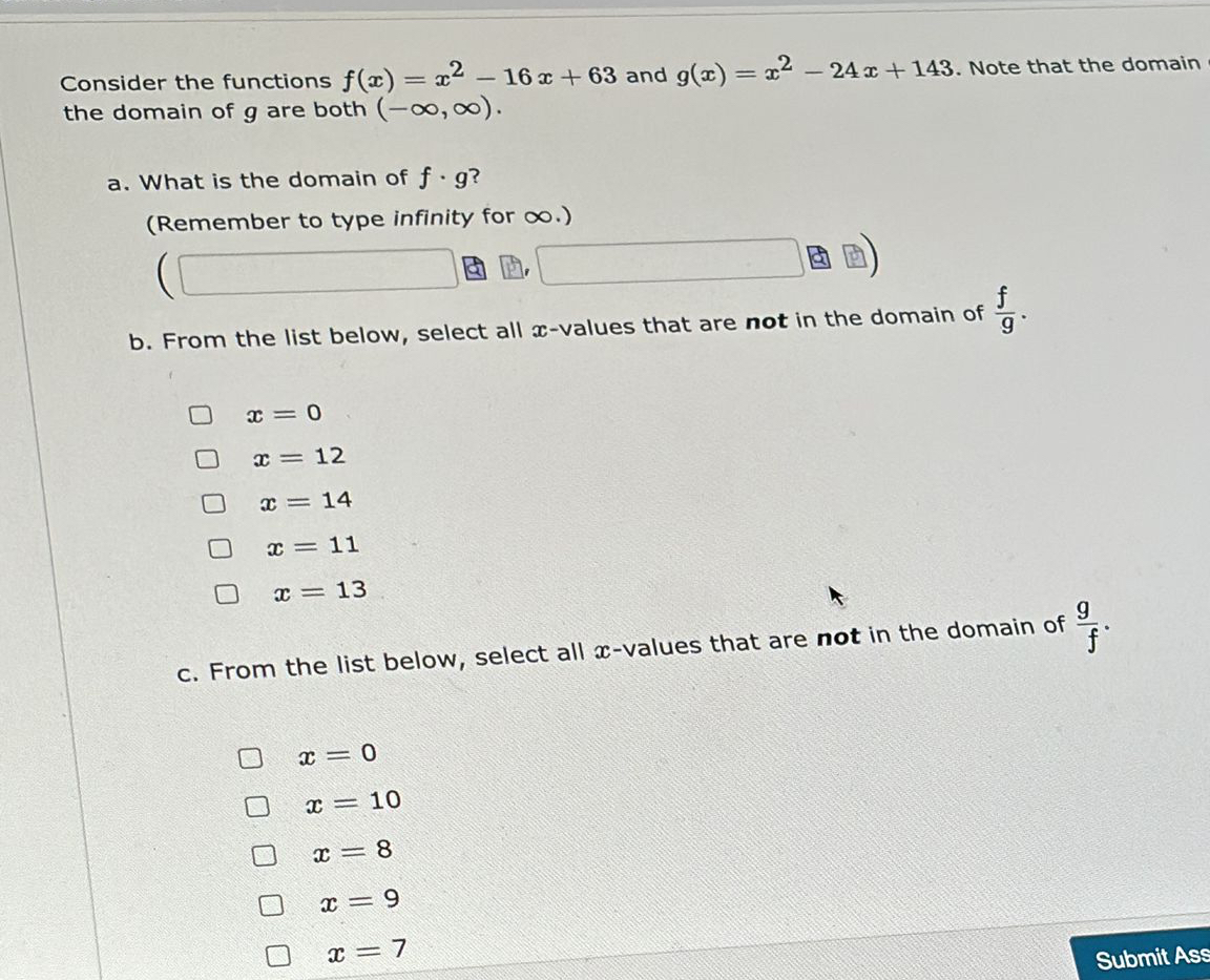 Solved Consider the functions f(x)=x2-16x+63 ﻿and | Chegg.com