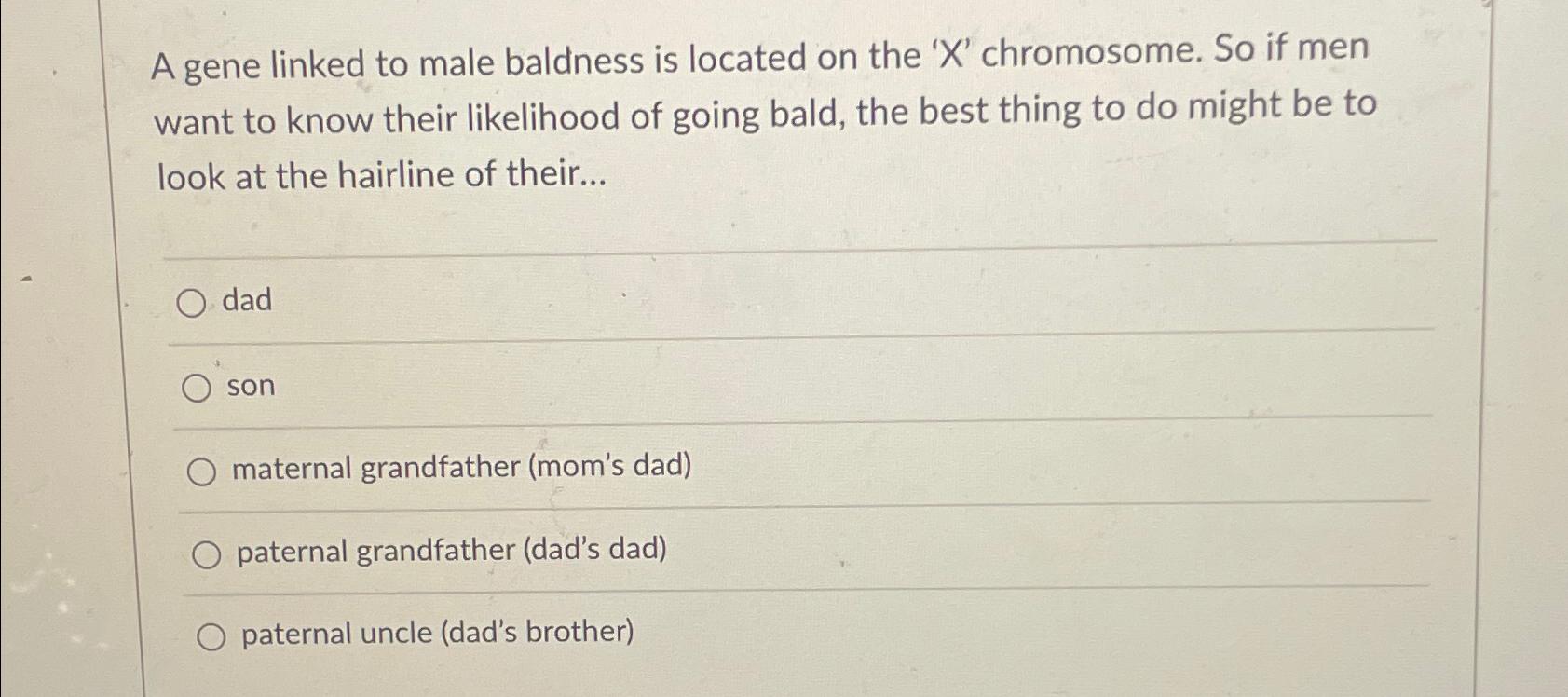 Solved A gene linked to male baldness is located on the | Chegg.com