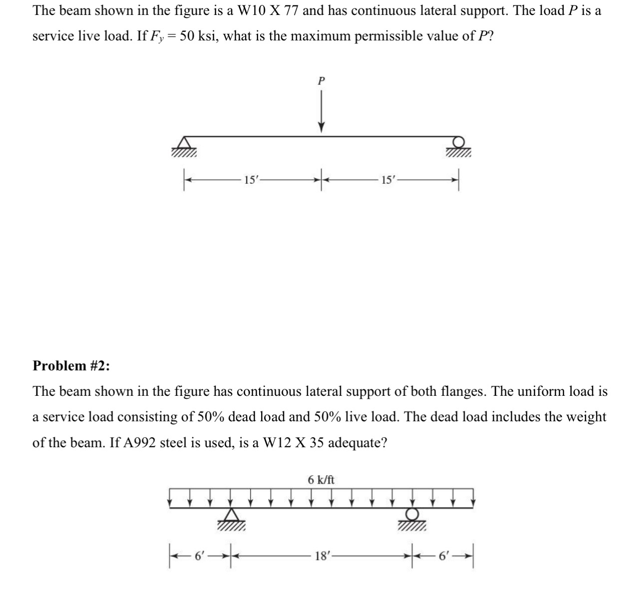 Solved The beam shown in the figure is a W10×77 ﻿and has | Chegg.com