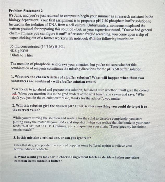 Problem Statement 2 It's June, and you've just | Chegg.com