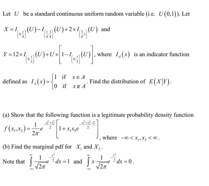 Solved Let U be a standard continuous uniform random | Chegg.com