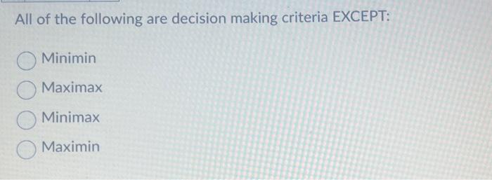 Solved All of the following are decision making criteria | Chegg.com
