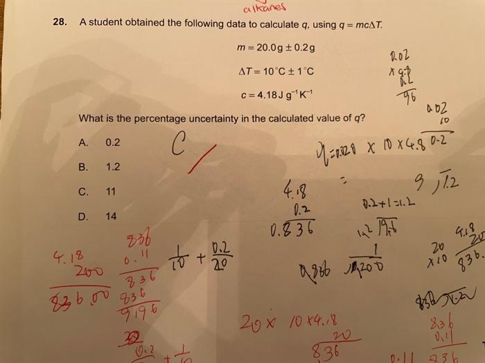 Solved 8. A student obtained the following data to calculate | Chegg.com