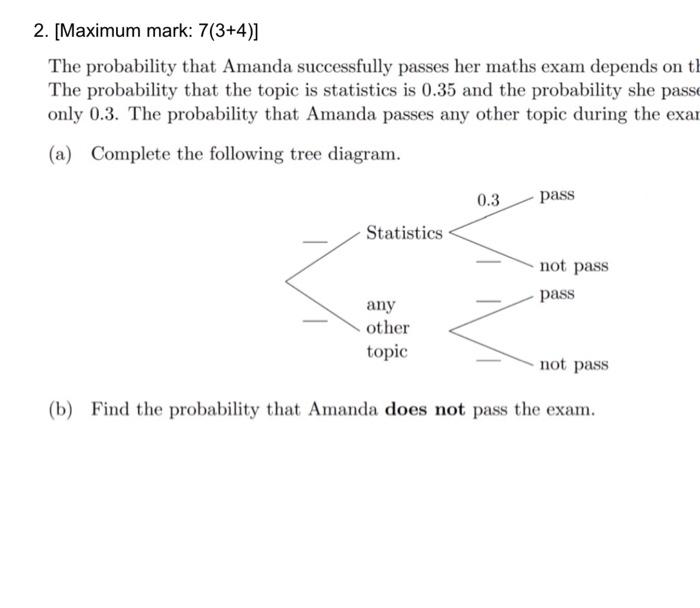 Solved 2. [Maximum mark: 7(3+4)] The probability that Amanda | Chegg.com