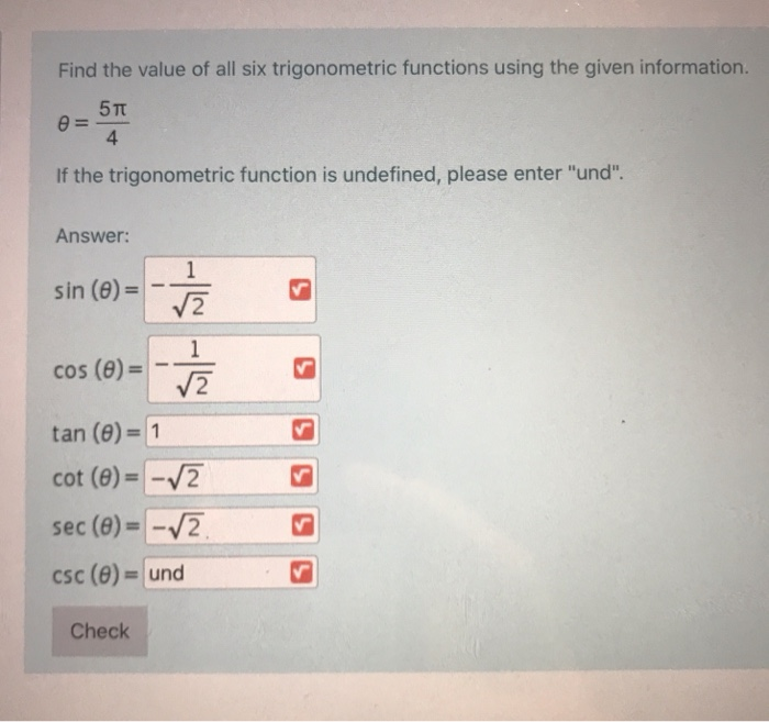 Solved Find the value of all six trigonometric functions | Chegg.com