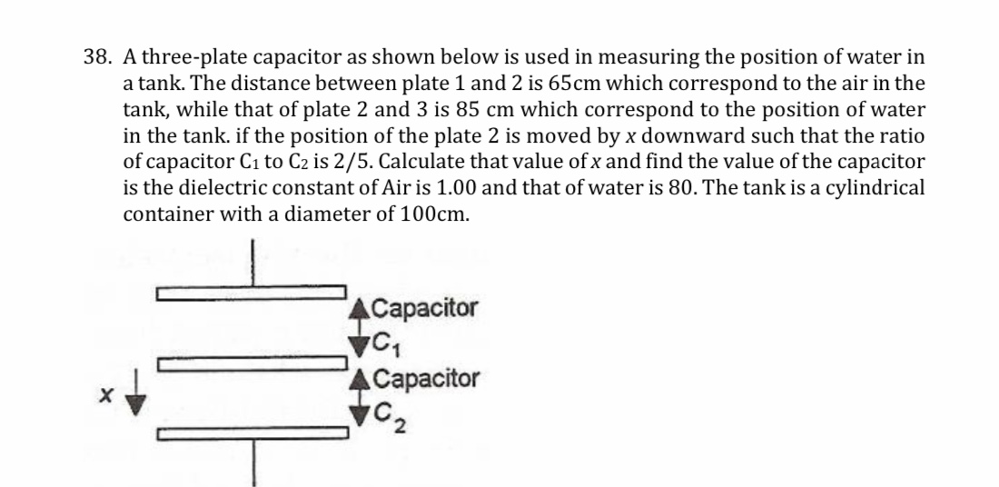 Solved 38. ﻿A three-plate capacitor as shown below is used | Chegg.com