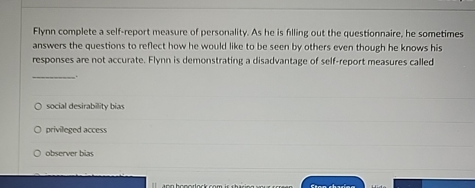 Solved Flynn complete a self-report measure of personality. | Chegg.com