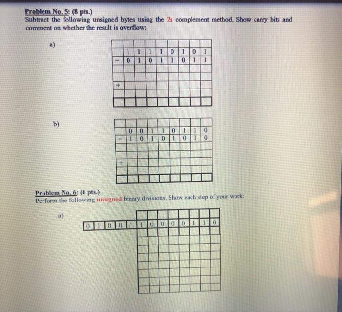 Solved Problem No. 5: (8 pts.) Subtract the following | Chegg.com