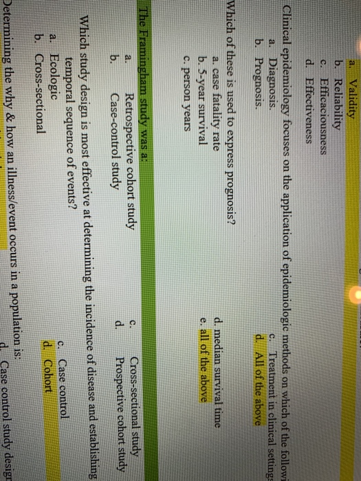 Solved a. Validity b. Reliability c. Efficaciousness d. | Chegg.com