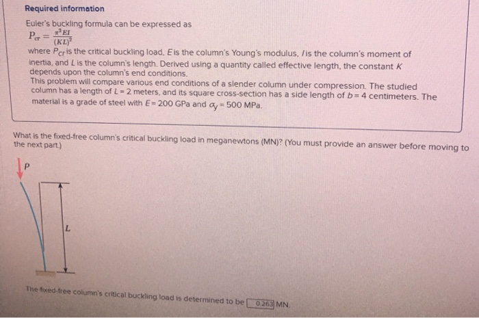 Solved Required information Euler's buckling formula can be | Chegg.com