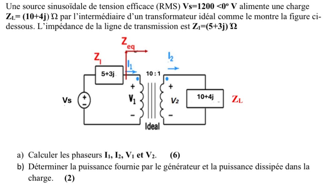 Solved Une source sinusoïdale de tension efficace (RMS) ﻿Vs | Chegg.com