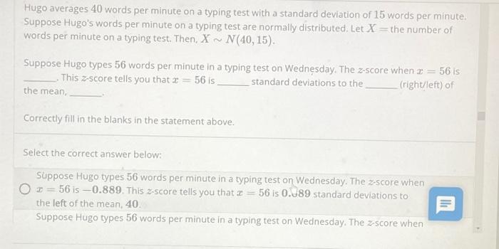 Solved Hugo averages 40 words per minute on a typing test | Chegg.com