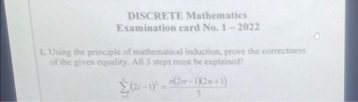 Solved DISCRETE Mathematics Examination card No. 1–2022 1. | Chegg.com