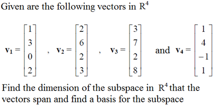 Solved Given are the following vectors in R4 Find the | Chegg.com
