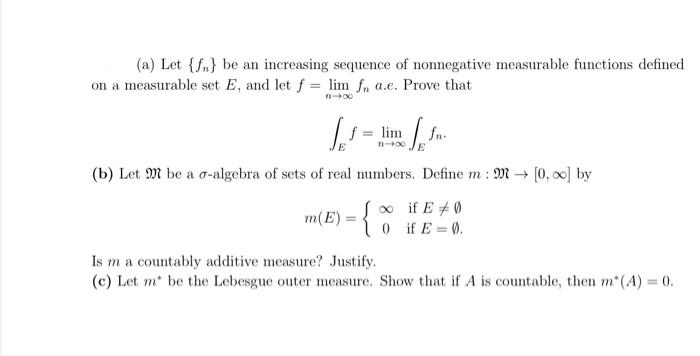 Solved (a) Let {{n} be an increasing sequence of nonnegative | Chegg.com