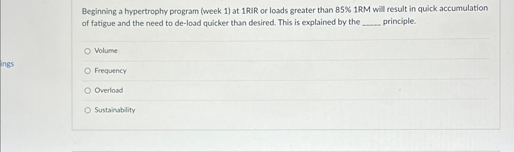 Solved Beginning a hypertrophy program (week 1) ﻿at 1 ﻿RIR | Chegg.com