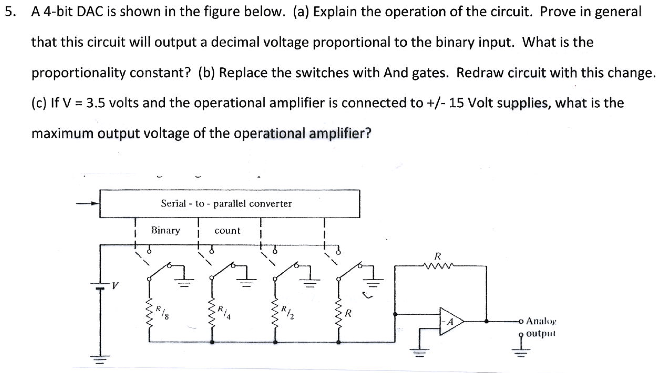 Solved 5. ﻿A 4-bit DAC is shown in the figure below. (a) | Chegg.com