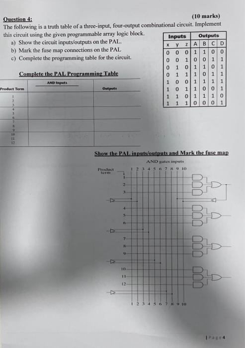 Solved Ouestion 4: (10 marks) The following is a truth table | Chegg.com Solved Ouestion 4: (10 marks) The following is a truth table | Chegg.com