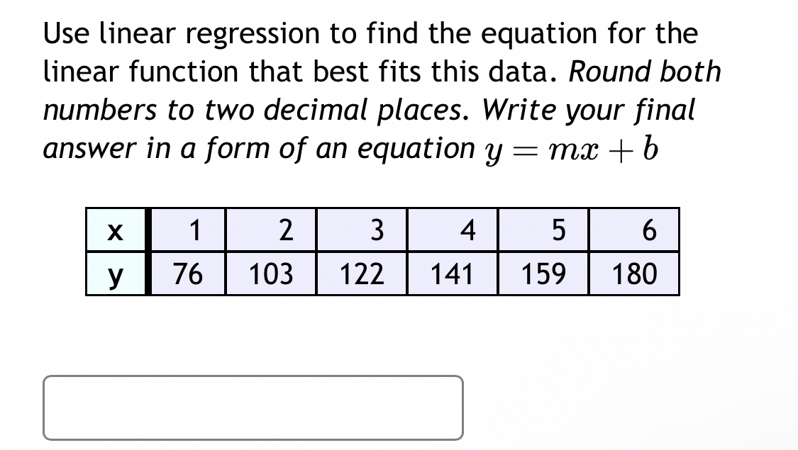 Solved Use linear regression to find the equation for | Chegg.com Solved Use linear regression to find the equation for | Chegg.com