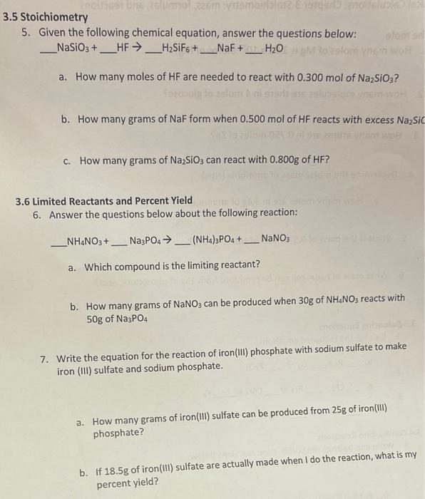 Solved 3 5 Stoichiometry 5 Given The Following Chemical