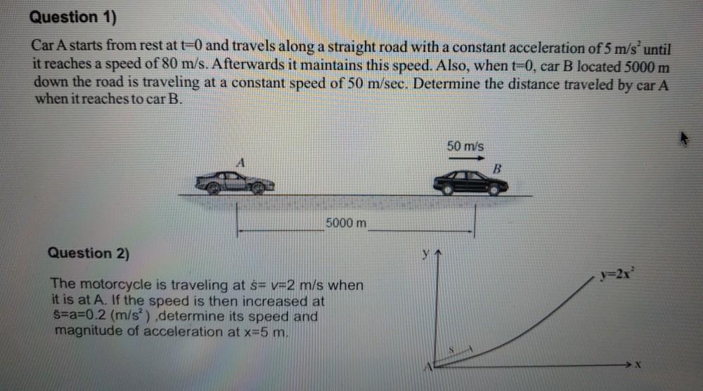 Solved Question 1) Car A starts from rest at t=0 and travels | Chegg.com