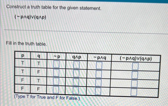 Solved Construct a truth table for the given statement. | Chegg.com
